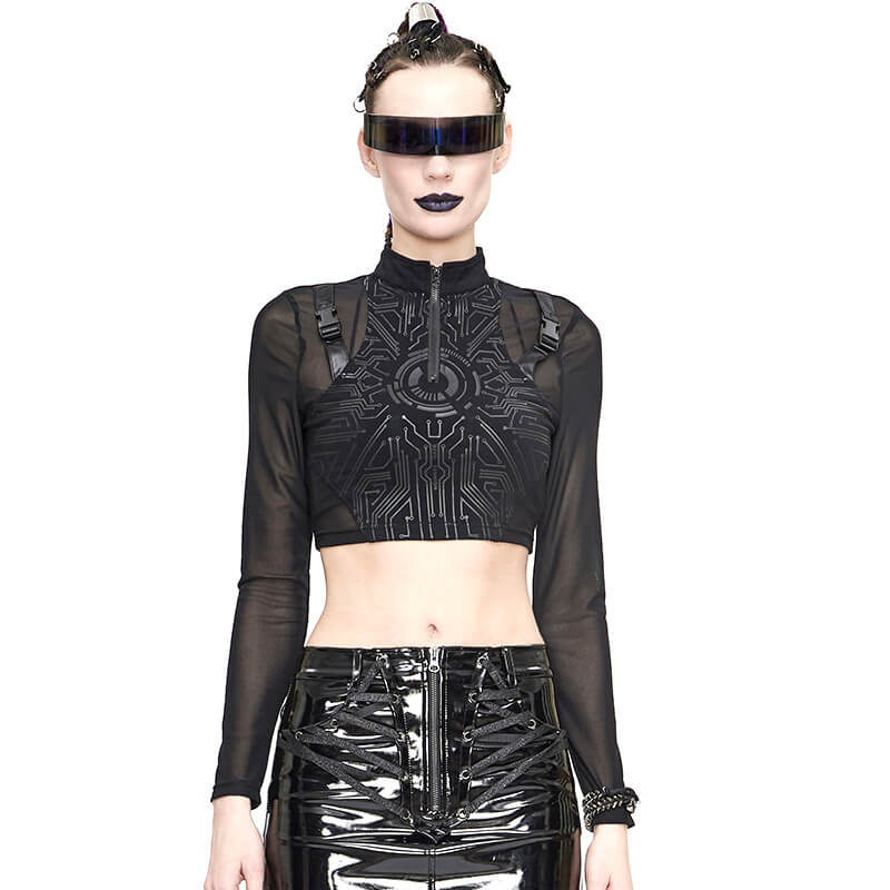 Black Cyberpunk Aesthetic Crop Top - Aesthetic Clothes Shop