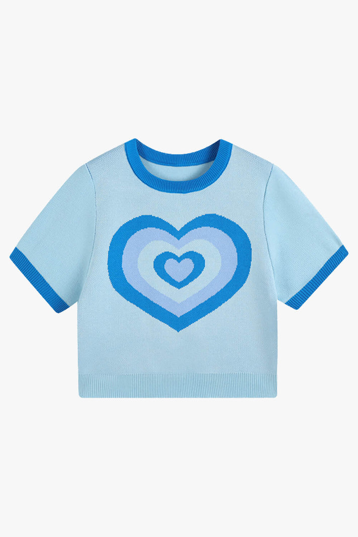 Blue Layered Heart Crop Top - Aesthetic Clothes Shop
