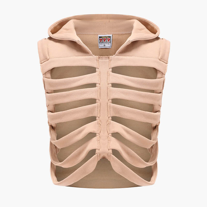 Distressed Skeleton RIbs Hooded Vest - Aesthetic Shop