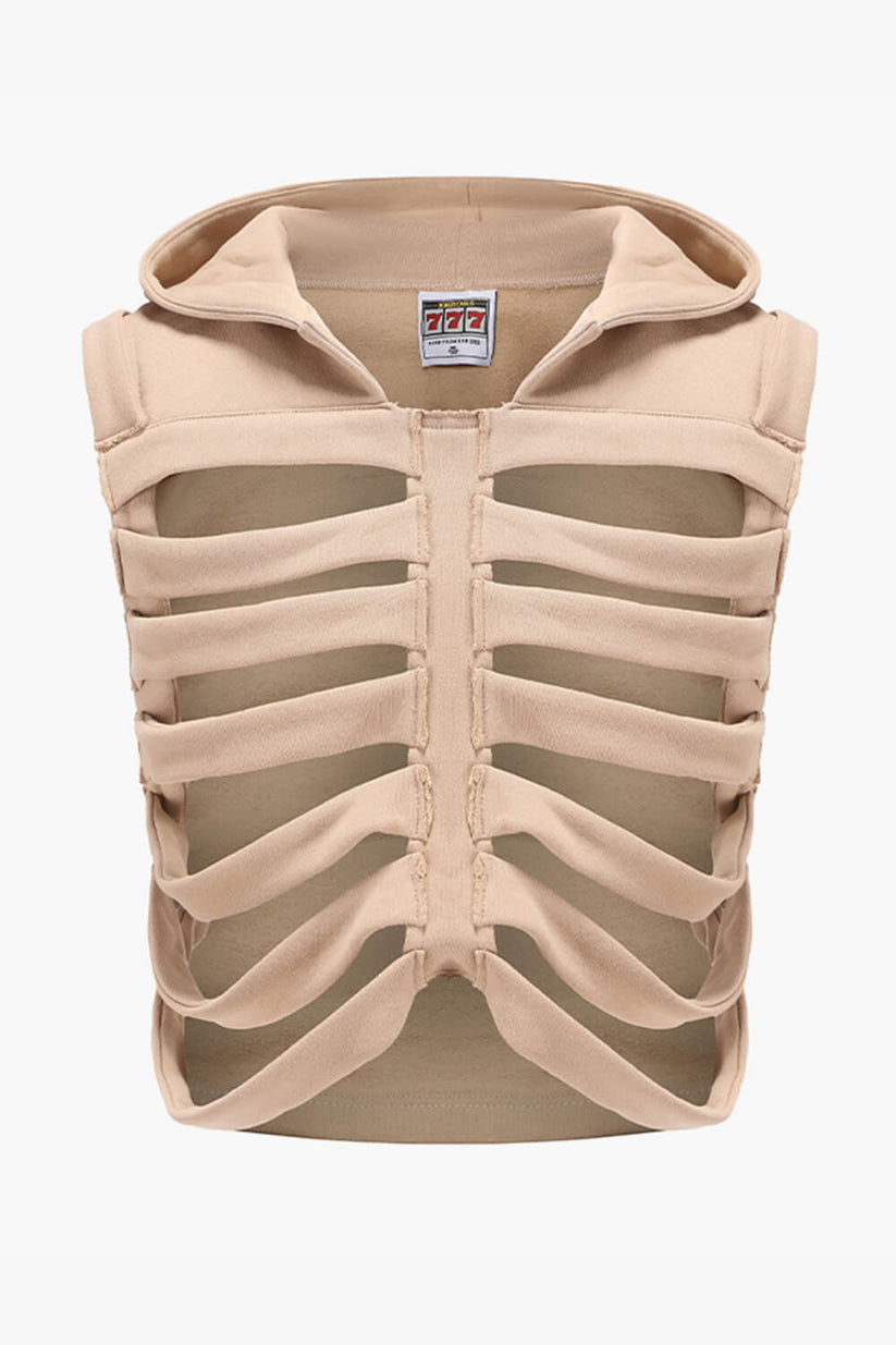 Distressed Skeleton RIbs Hooded Vest - Aesthetic Shop