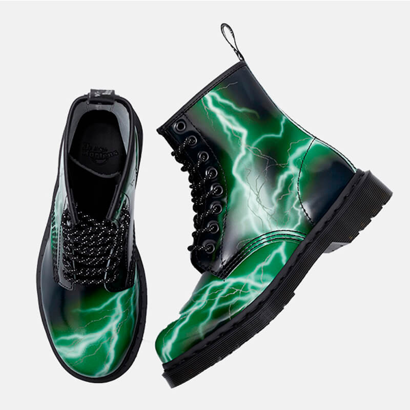 Dr Martens Green Lightning Boots - Aesthetic Clothes Shop