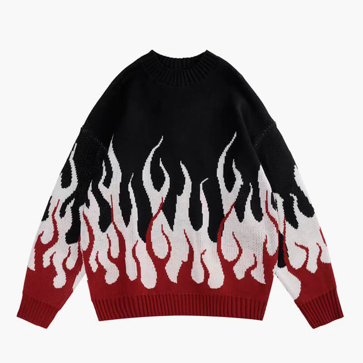 Fire Flame Leaks Graphic Knitted Sweater - Aesthetic Shop