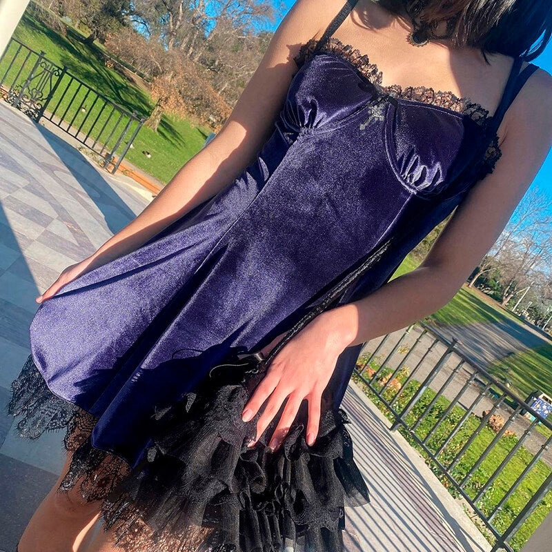 Gothcore Black Velvet Dress - Aesthetic Clothes Shop