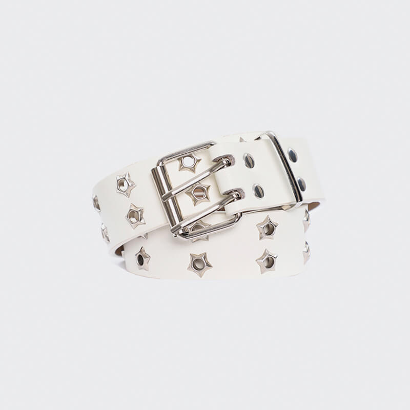 Grunge Aesthetic Star Rivets White Belt - Aesthetic Shop