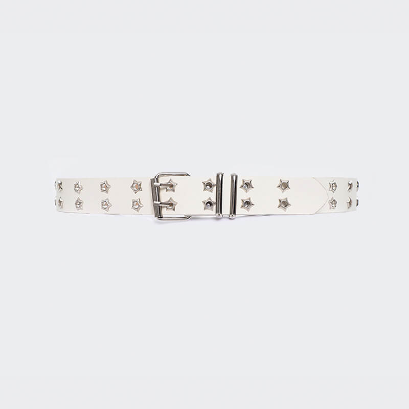 Grunge Aesthetic Star Rivets White Belt - Aesthetic Shop