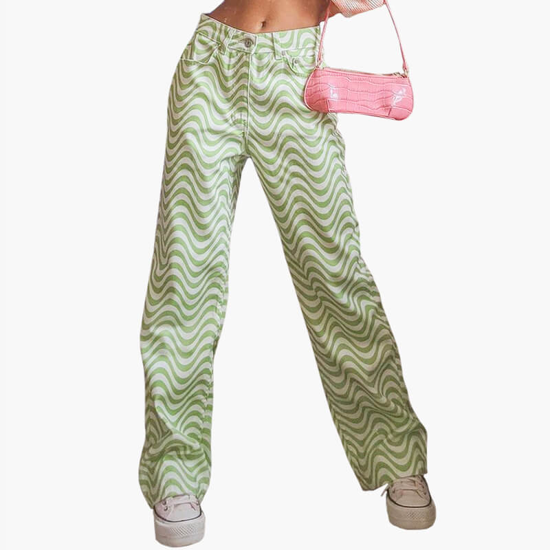 Indie Aesthetic Jeans Green Fuzz Wave - Aesthetic Shop