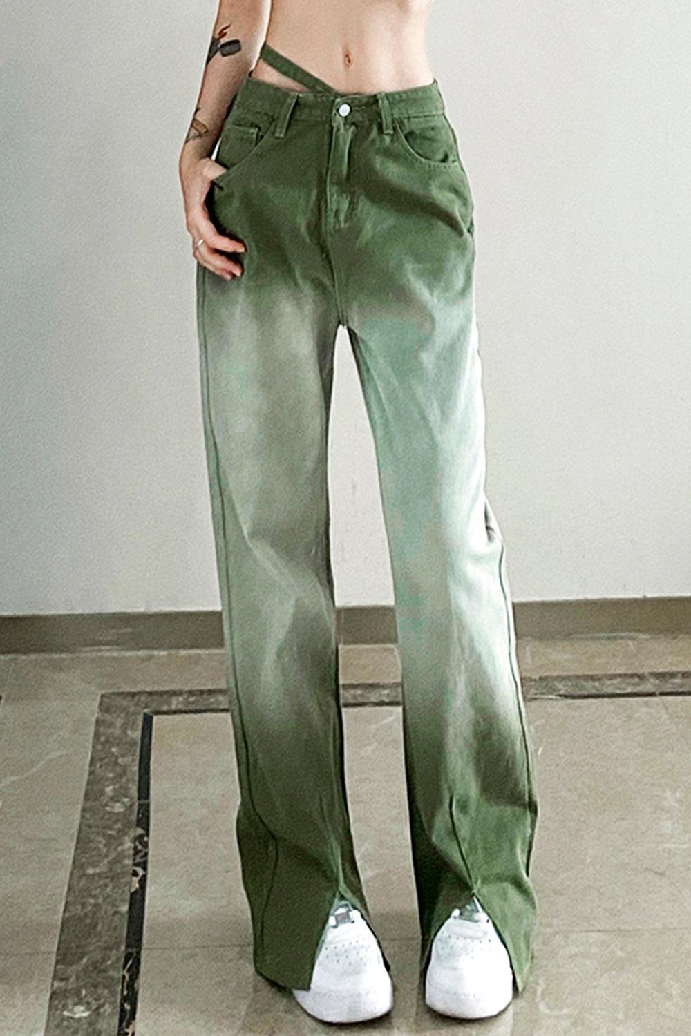 Knee Gradient Wide Jeans • Aesthetic Clothes Shop