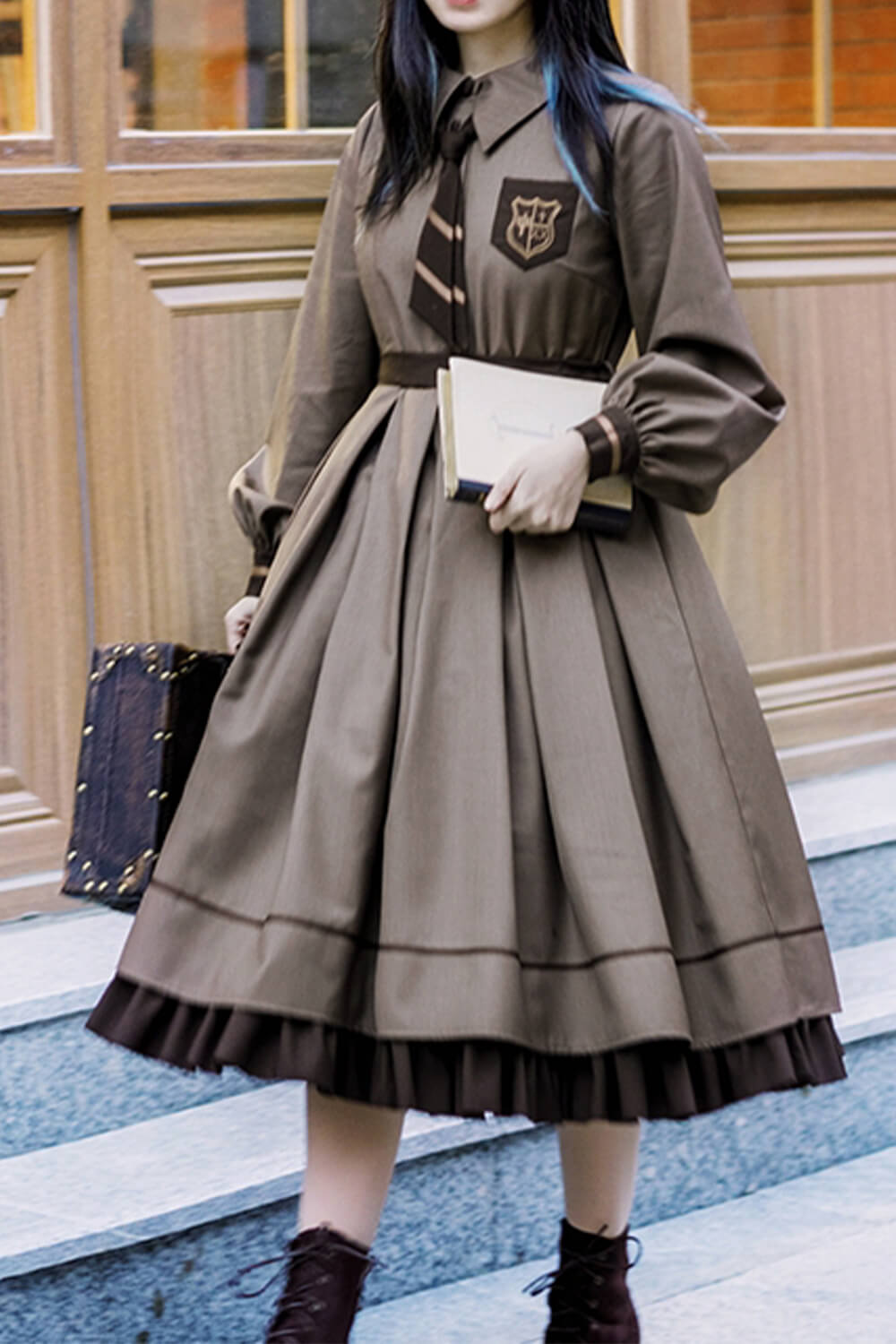 Magical Aesthetic Tan Brown Academia Uniform Dress - AC Shop