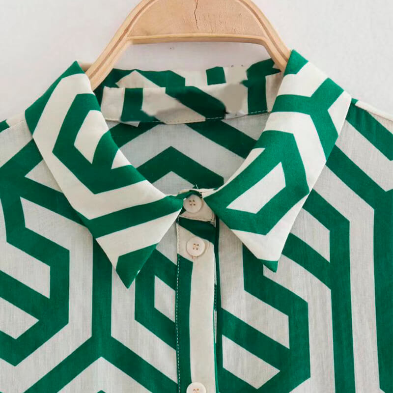 Weirdcore Retro Green Dress Geometric Pattern - AC Shop